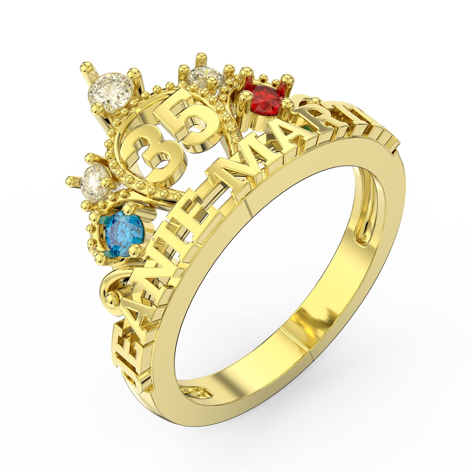 Luxladis Creative 3D Custom Name Initial Ring with Princess Crown Birthstone Rings for Women Bride Engagement Ring Dainty 925 Sterling Silver Personalized Promise Rings for Her (custom name & number)
