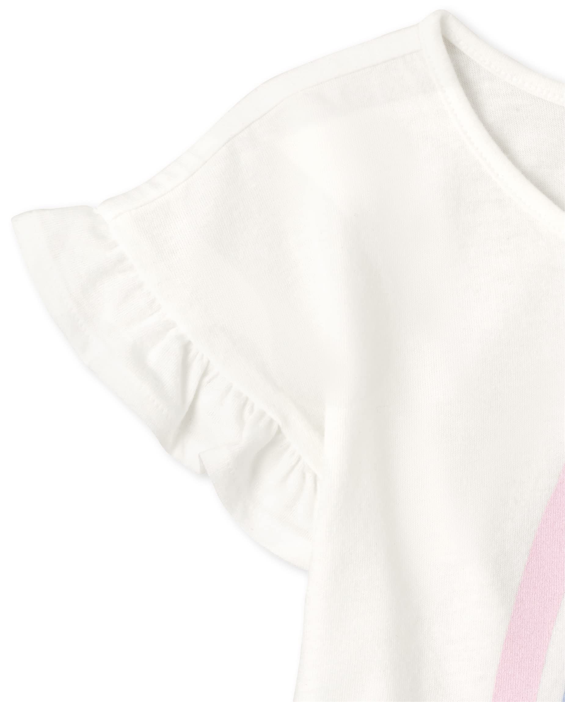 The Children's Place Baby Girls' and Toddler Short Sleeve Flutter Knit Shirts, Ruffle Floral/Aqua/Stripe 3-Pack, 4 Years