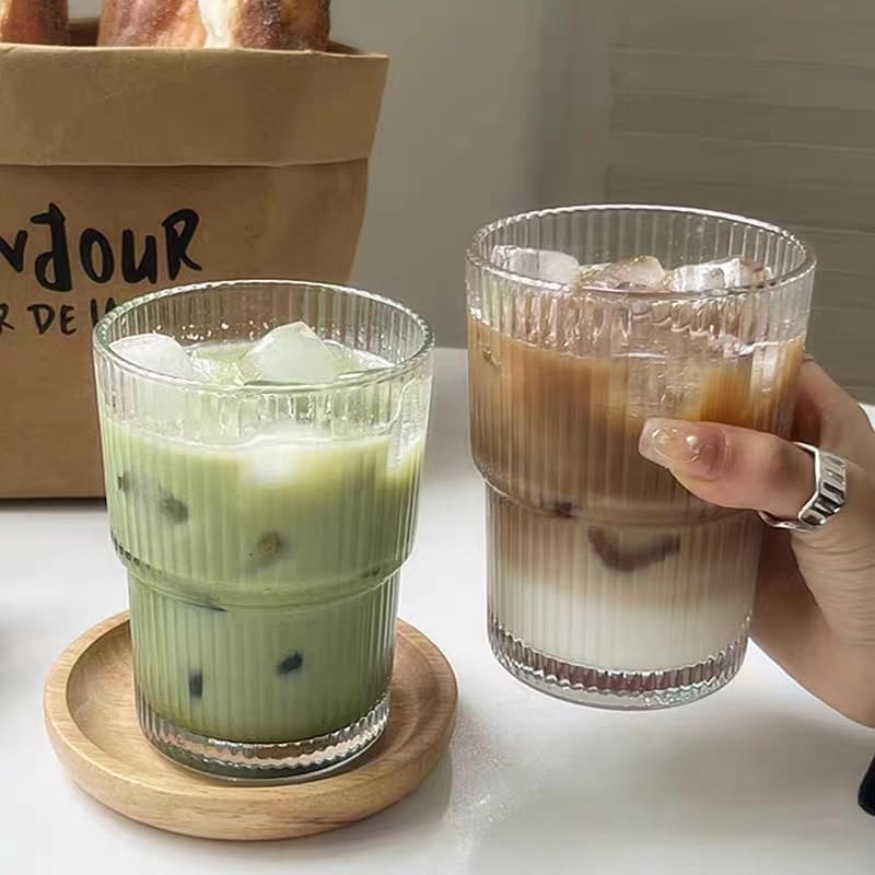 QWEZXO 13OZ/400ML Ice Coffee Glass Tumbler, Thick Wall Water Glass Cup Mug Tea with Straw and Lid Sealed Carry On (Clear)