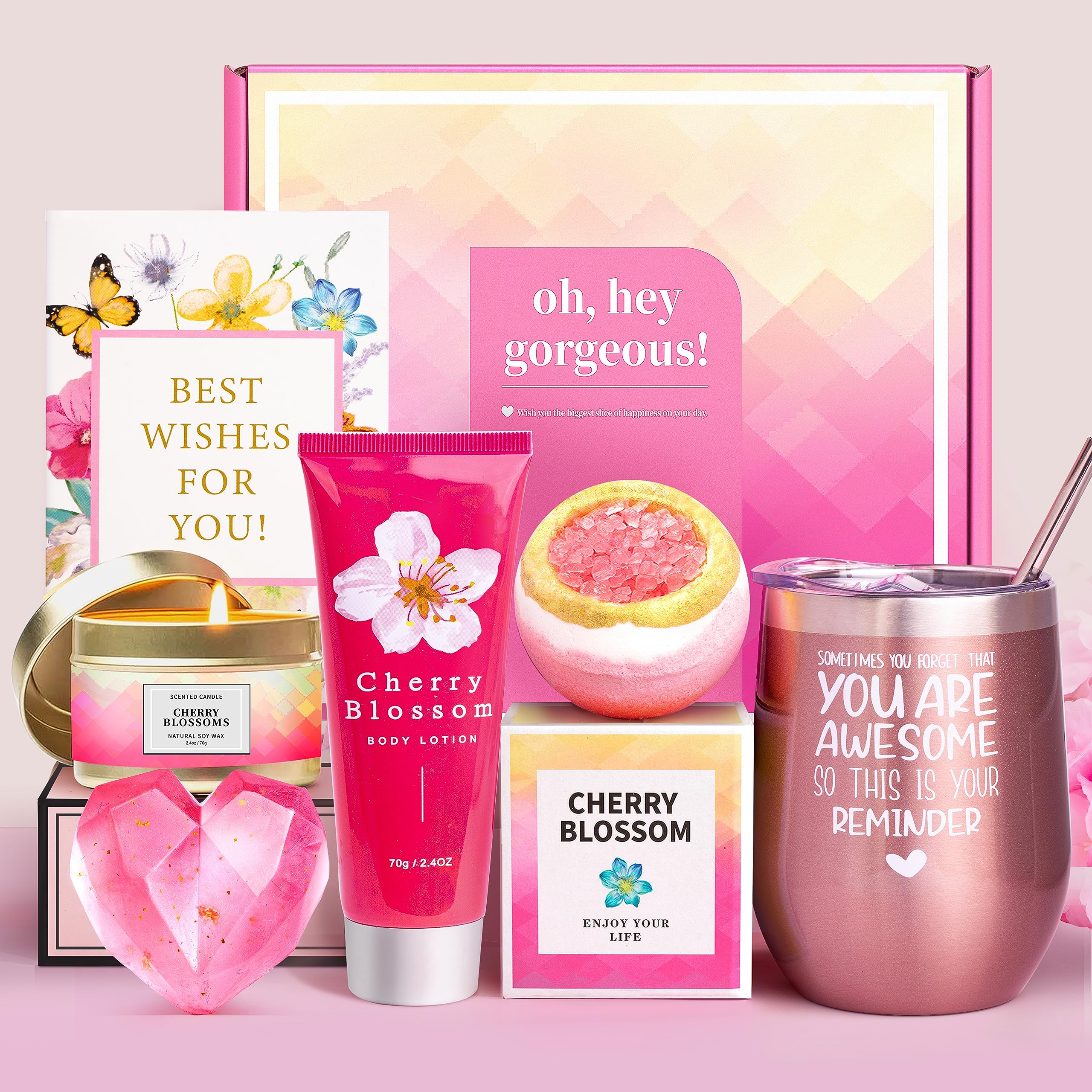 Jumway Gifts for Mom, Birthday Gifts for Women, Christmas Gifts Basket for Women, Her, Mom, Sister, Female, Best Friends, Coworker, Wife, Girlfriend, Daughter, Nurse, Cherry Blossom Spa Care Package