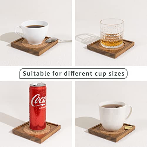 NAUMOO Natural Wood Large Coasters - Set of 4 - Absorbent Cork Pad for Table Protection - Large Wooden Coaster for Drinks, Coffee Cups, Mugs - Rustic Farmhouse Decor