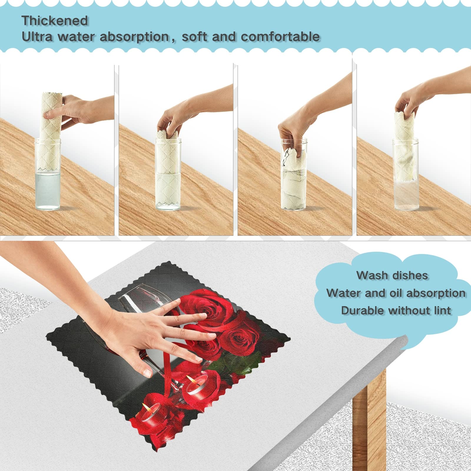 linqin Red Wine Rose Kitchen Towels Dishcloths, Pack of 6, Soft Reusable Absorbent Dish Towels Sets Cleaning Towels for Cleaning Dishes, Counters, Kitchen, Bathroom