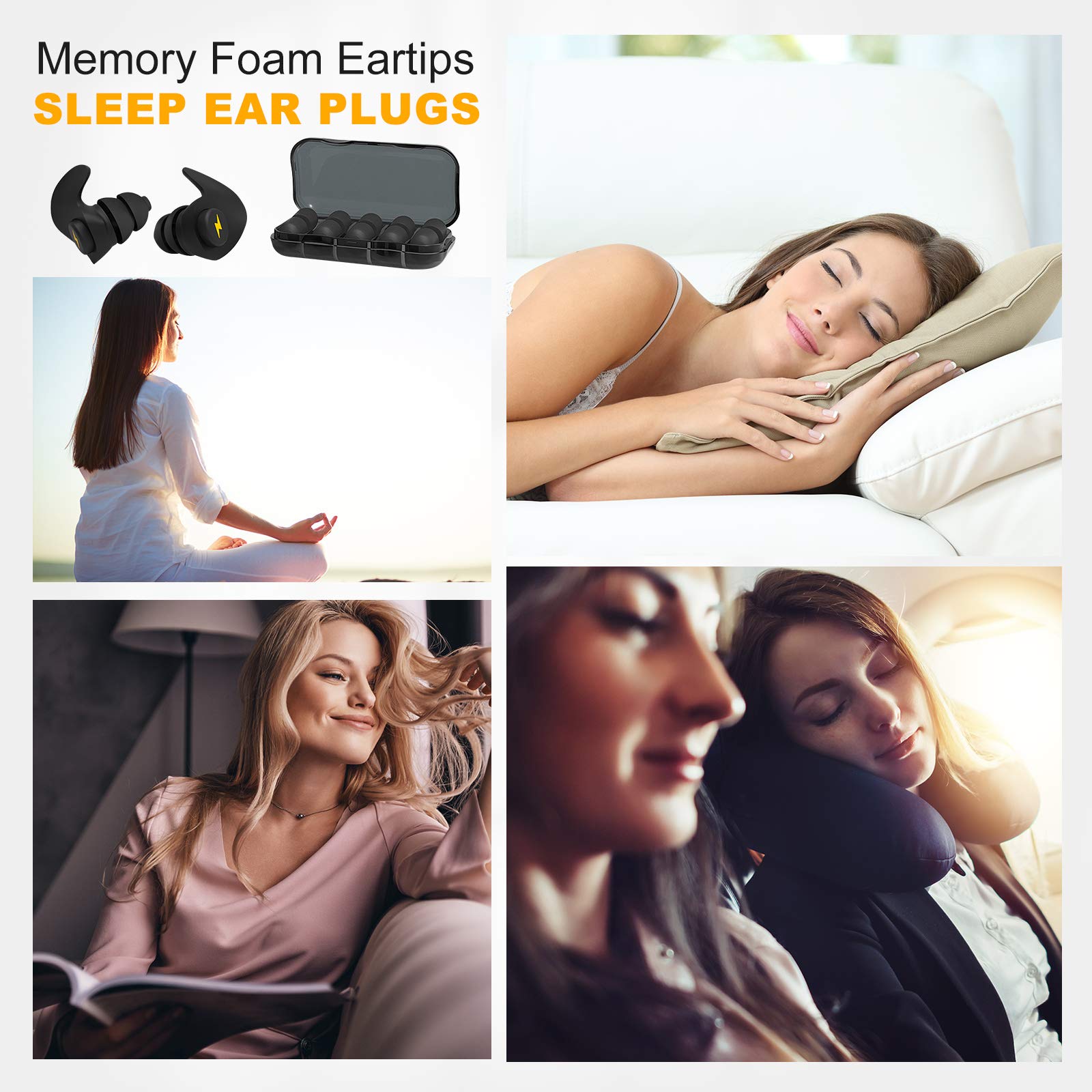 Noise Cancelling Ear Plugs, 6 Pairs Reusable Silicone Ear Plugs, Perfect for Sleep, Work, Study, Swimming, Concerts Noise Reduction, Comfortable Hearing Protection (Black)