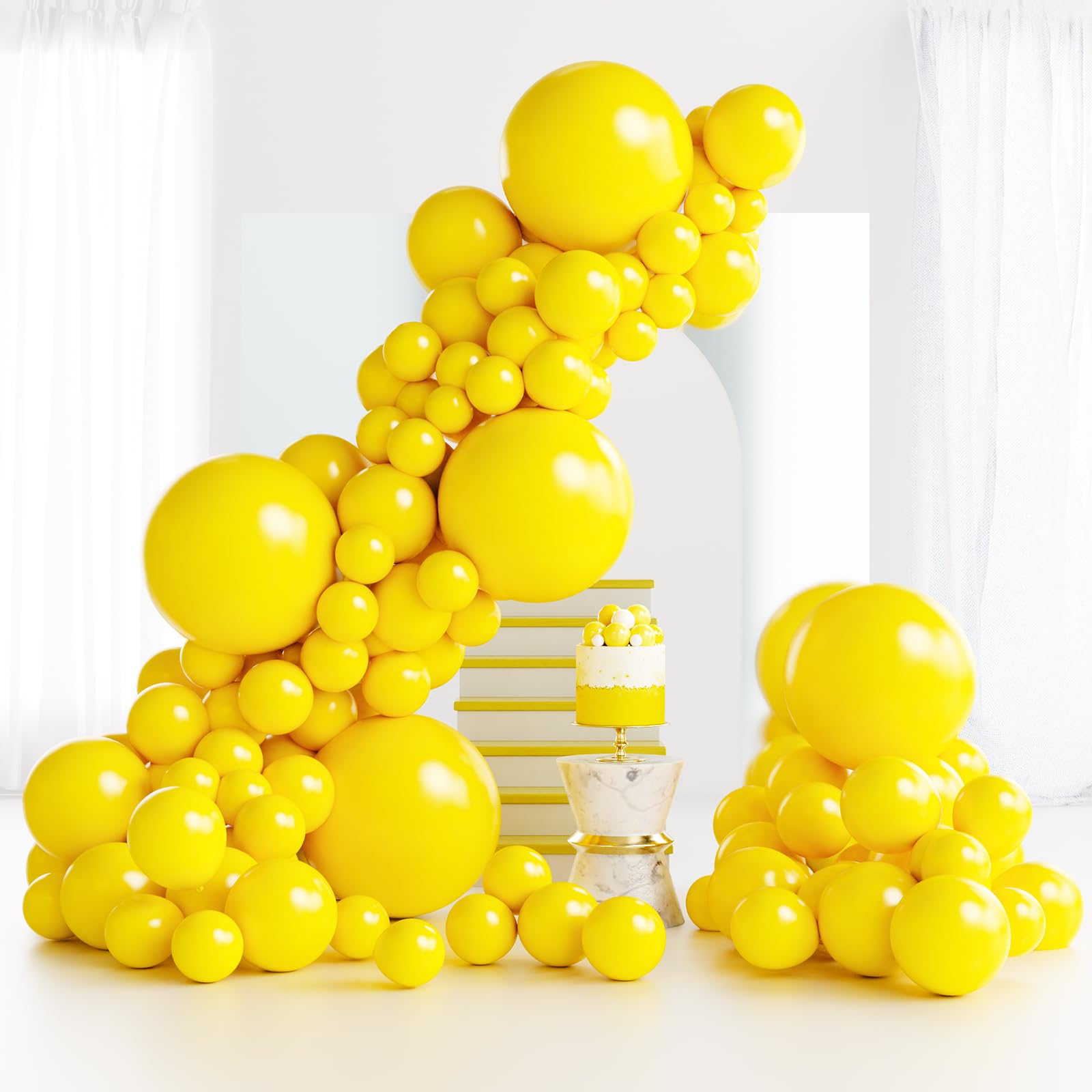 RUBFAC 145pcs Yellow Balloons Latex Balloons 18 12 10 5 Inch Party Balloon Kit Different Sizes for Birthday Party Wedding Balloon Graduation Baby Shower Decoration