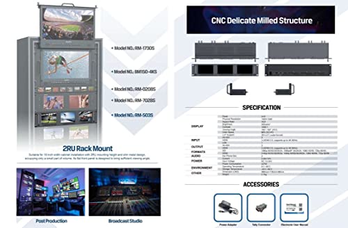 LILLIPUT RM-503S 3 X 5 inch Full HD 2RU Rack Mount Monitor 1920x1080 HDMI 2.0, 3G-SDI Input and Output with Waveform and Vector Functions