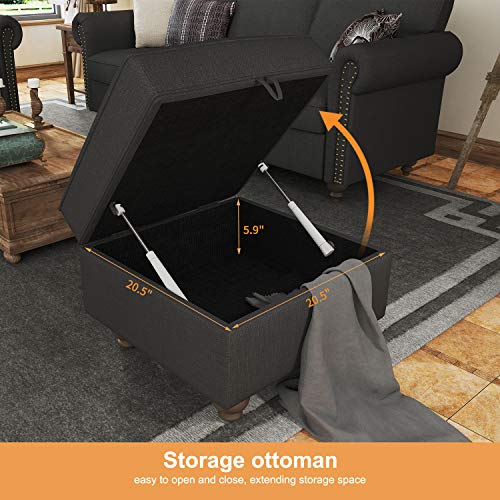Nolany Sectional Sofa with Storage Ottoman, L Shaped Couch with Reversible Chaise for Small Space, Sectional Couches for Living Room, Dark Grey
