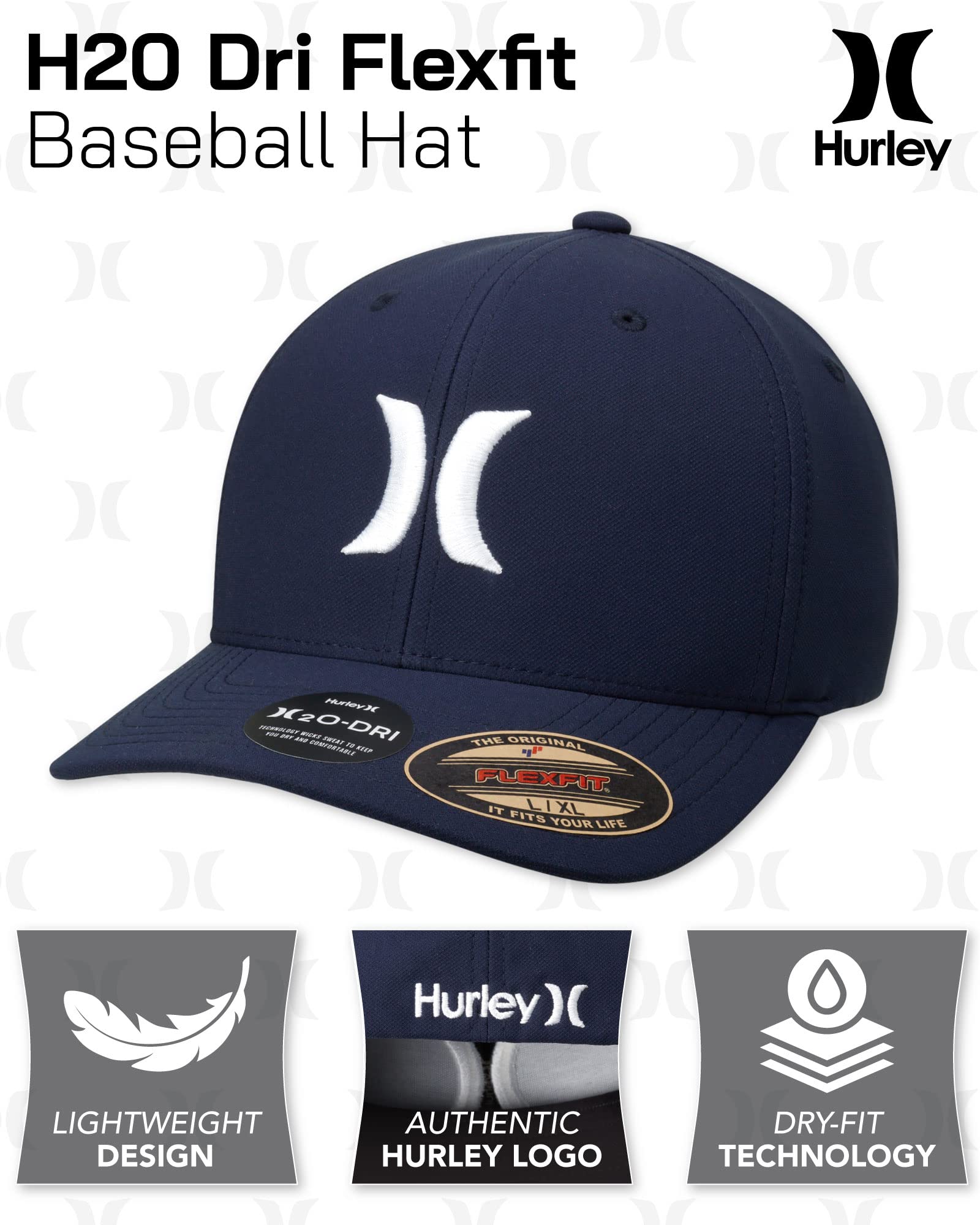 Hurley Men's Caps - One & Only Cap H2O Dri Flexfit Baseball Hats for Men (S-XL), Size Small-Medium, Obsidian