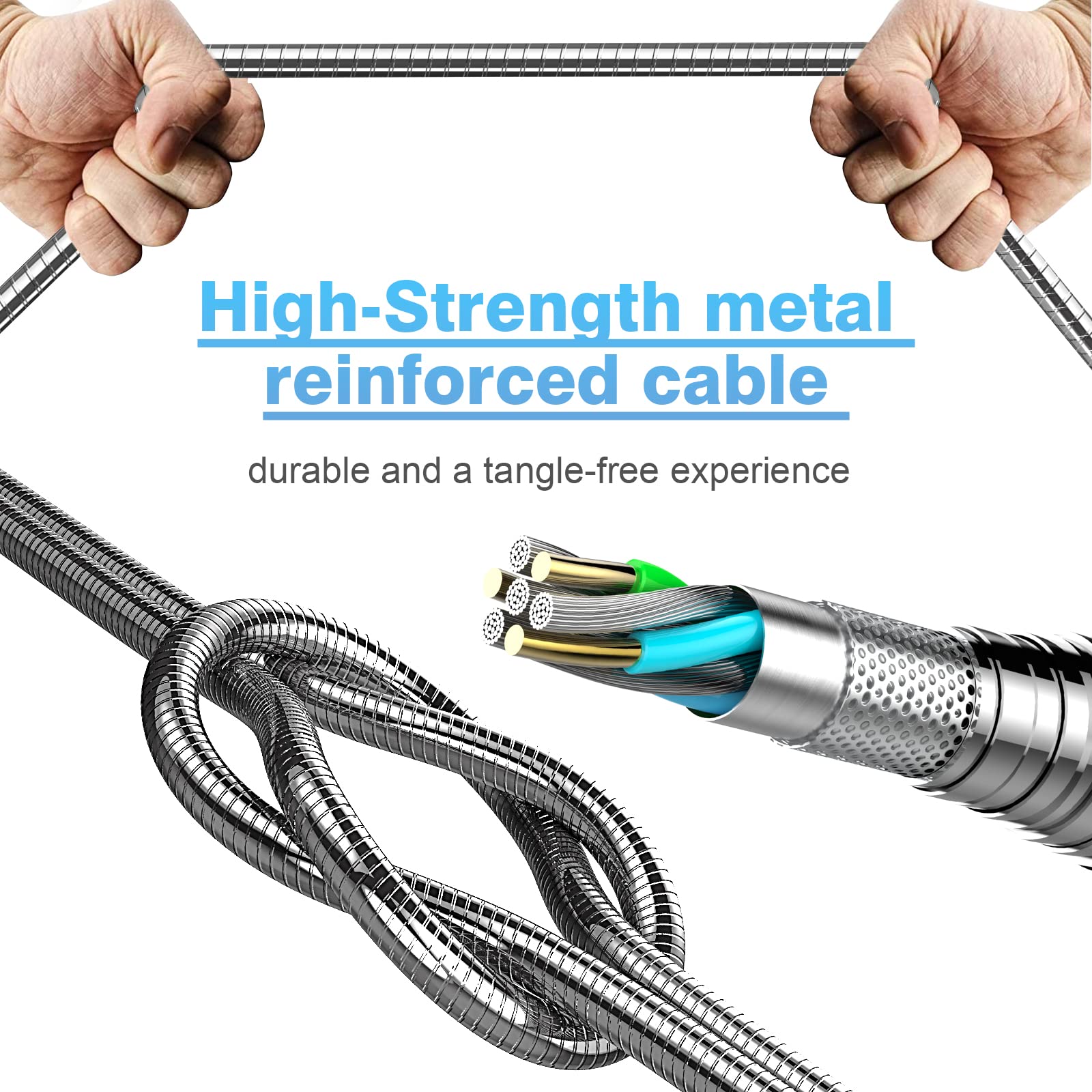 Metal Braided iPhone Charger Cable 6.6Ft/2M Long Lightning Cable Apple MFi Certified Fast Charging iPhone USB Cord iPhone Syncing Data Cable chew Proof for iPhone 13/12/11/X/Max/8/7/Plus/ipad