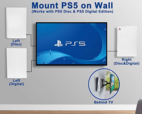 PS5 Wall Mount for Playstation 5 Disc Edition and Digital Edition (Mount The Console on Wall Near or Behind TV with Invisible Design), Including 2 Accessories Holders for Controller & Headset (White)
