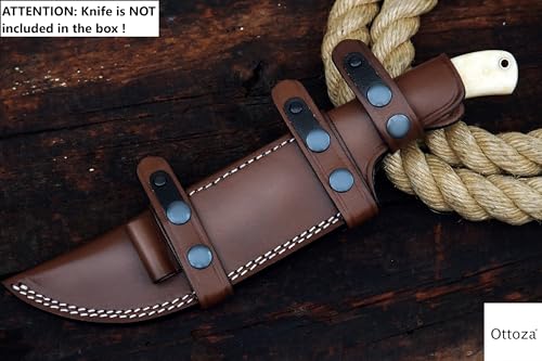 Ottoza Handmade XL Leather Knife Sheath RIGHT HAND Tracker Knife Sheath - Bushcraft Knife Sheath - Hunting Knife Sheath - Survival Knife Sheath Horizontal Carry Dark Brown TOP GRAIN LEATHER No:124
