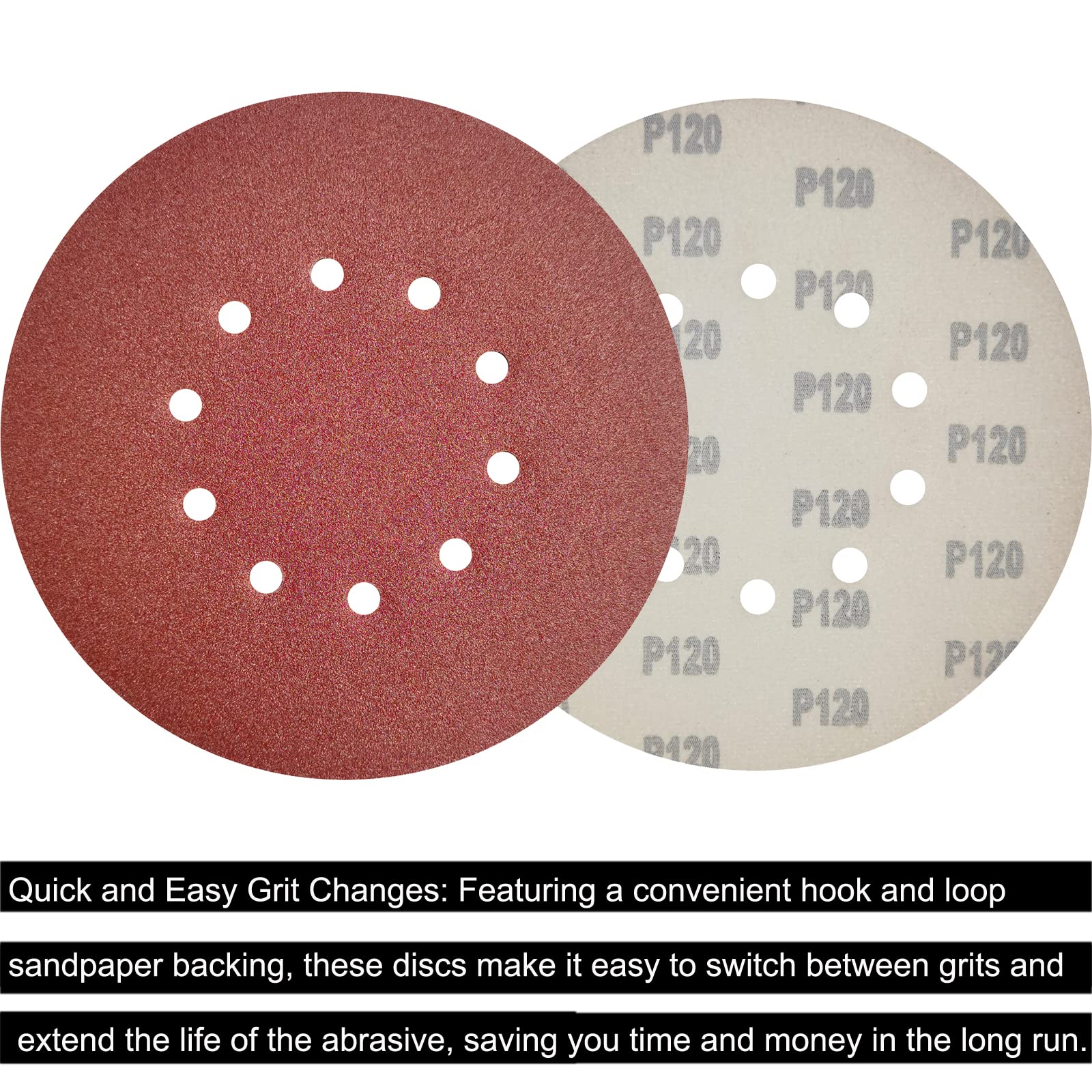SACKORANGE 50 Pack 9-Inch 10 Hole 120 Grit Hook-and-Loop Drywall Sandpaper - Aluminum Oxide Sanding Disc for 9" Drywall Sander Wood Furniture Finishing …