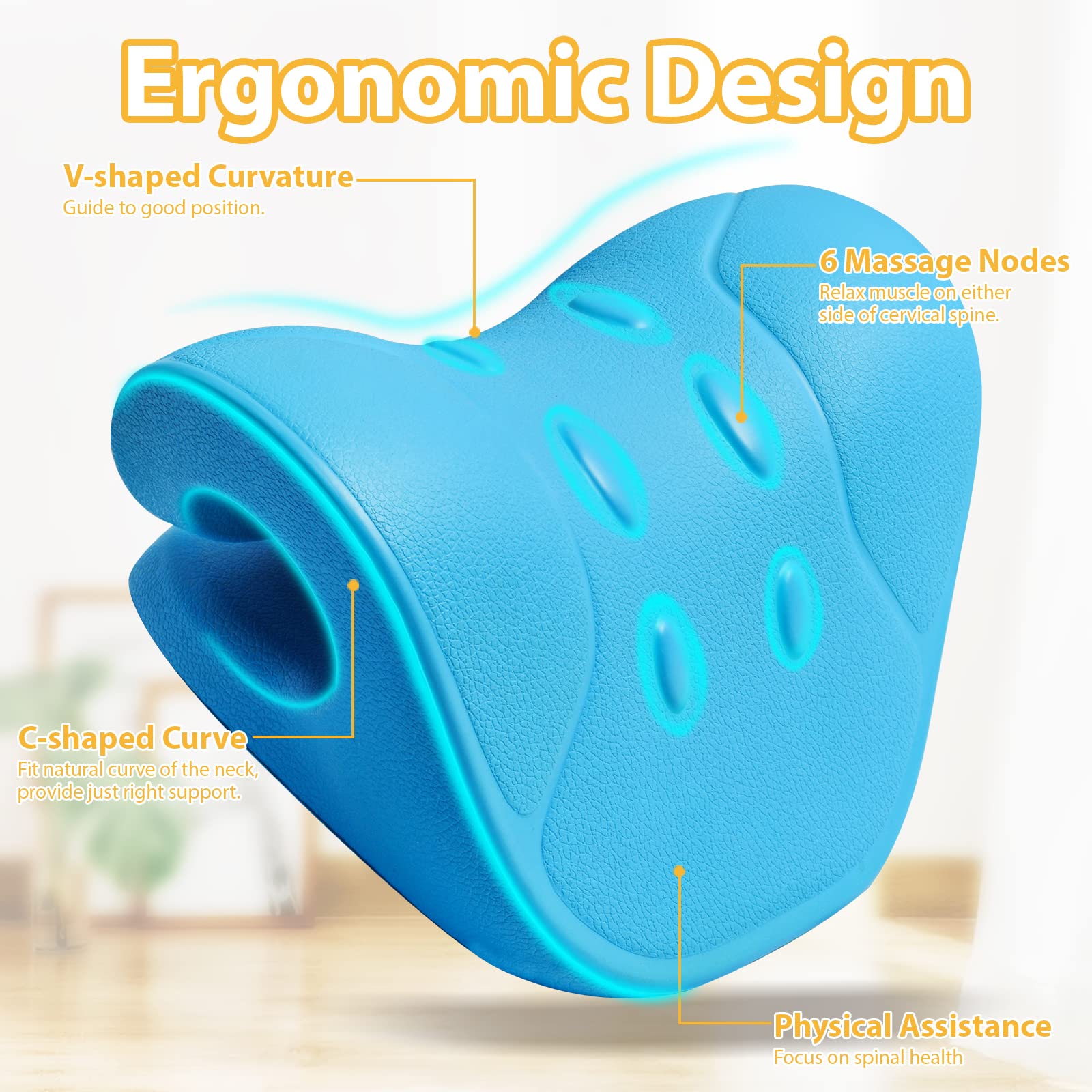 Neck Stretcher for Neck Pain Relief, Neck Hump Corrector Cervical Traction Device, Neck and Shoulder for TMJ Pain Relief and Cervical Spine Alignment - Blue