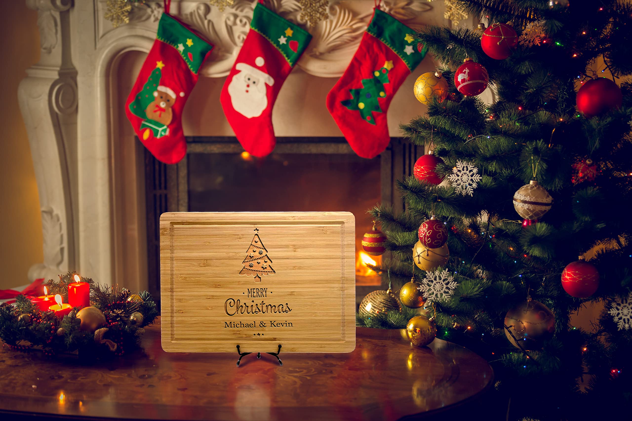 Merry Happy Christmas Tree Design Decorations for Kitchen, Personalized Gift for Couples and Family, Engraved Christmas Home Decor and Cutting Board, Christmas Gift for Grandma, Mom, Mother, Mama