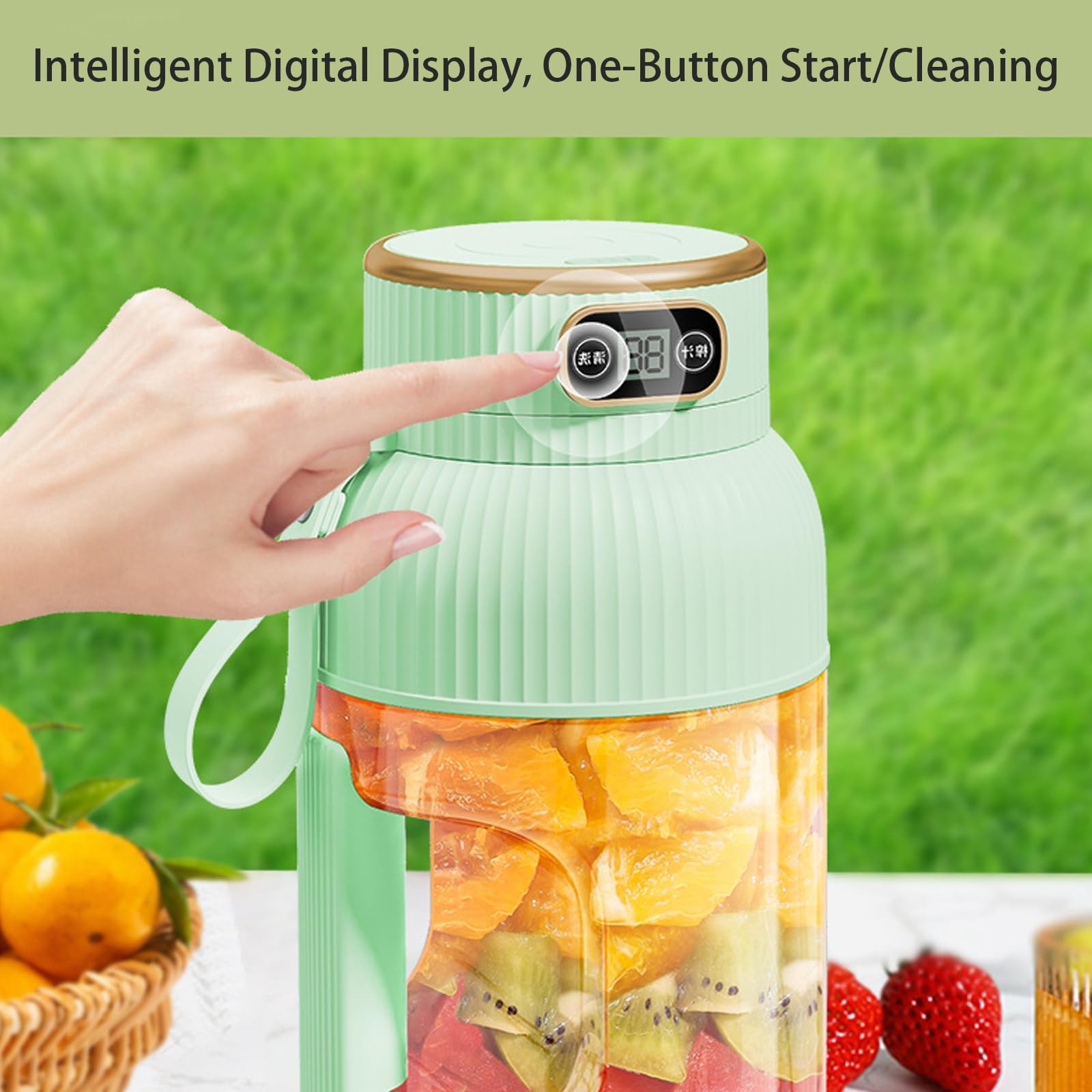 Multifunctional Portable Juicer Cup With Digital Display,Portable Smoothie Blender On The Go, Portable Blender USB Rechargeable, Juice Cup Blender (White,Double Cup+Double Lid)
