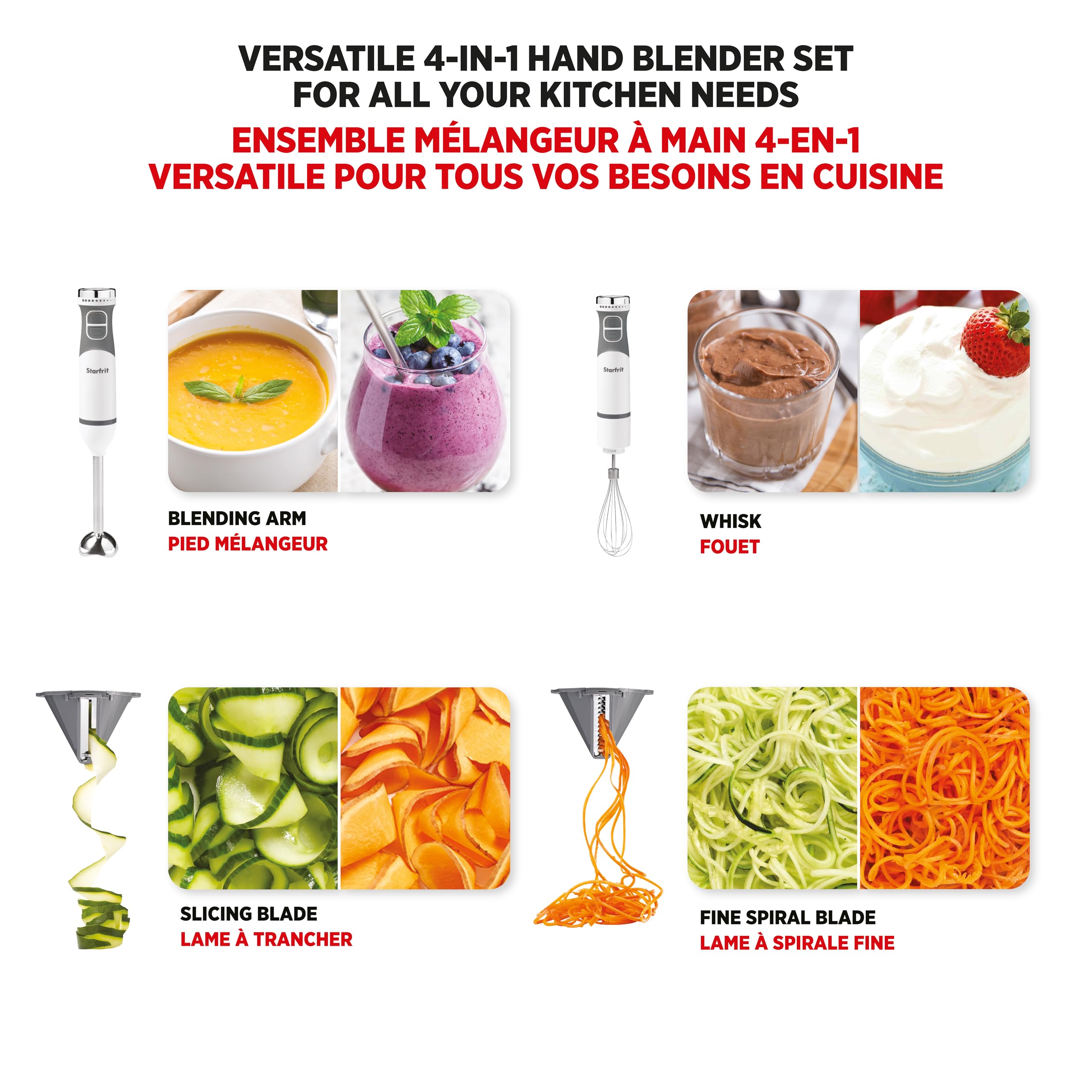 Starfrit 024221-002-0000 250-Watt 4-in-1 Hand Blender Small Kitchen Appliance, Regular Sized, white