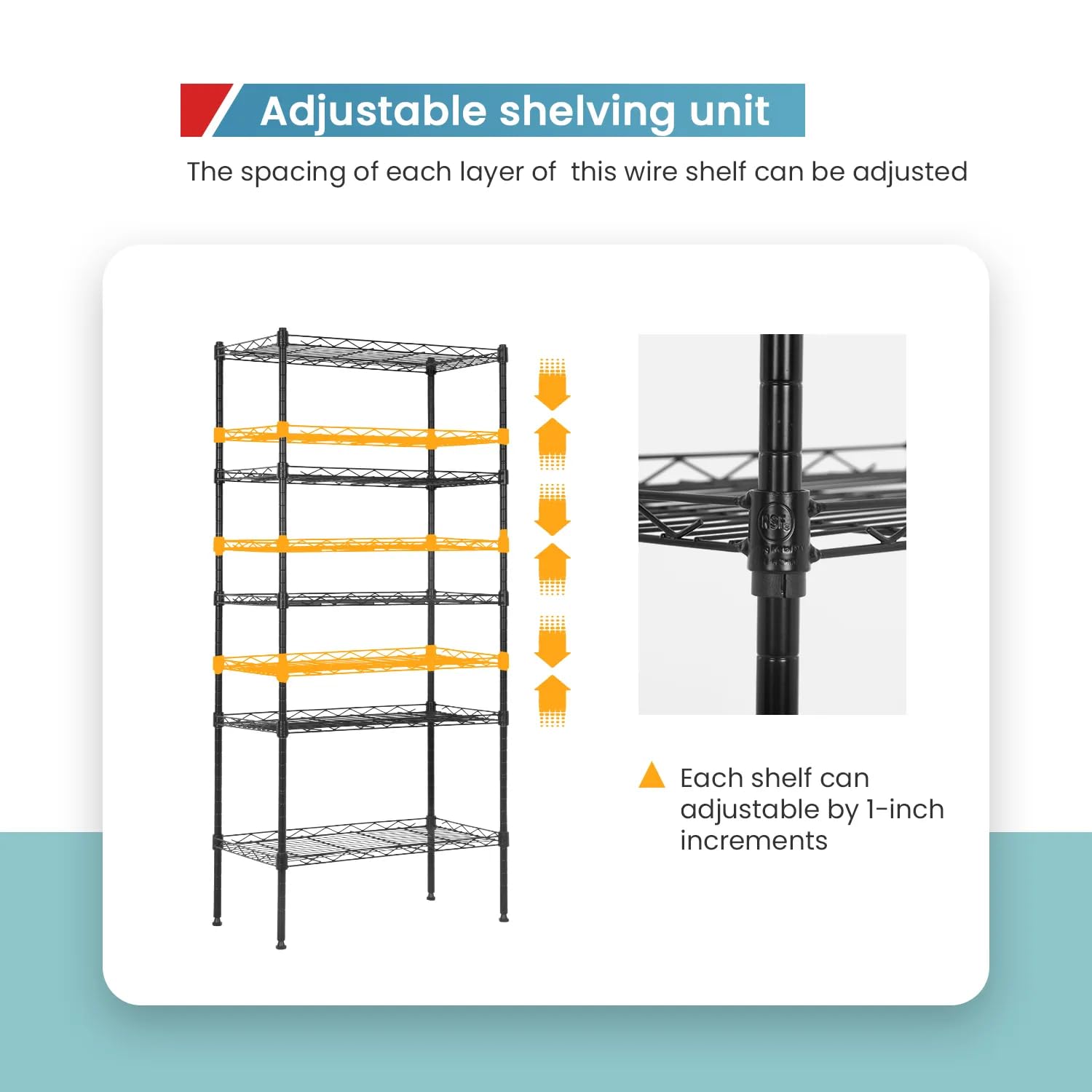 PIKAQTOP 5-Wire Shelving Unit Steel Large Metal Shelf Organizer Garage Storage Shelves Heavy Duty NSF Commercial Grade Utility Storage Metal Layer Rack