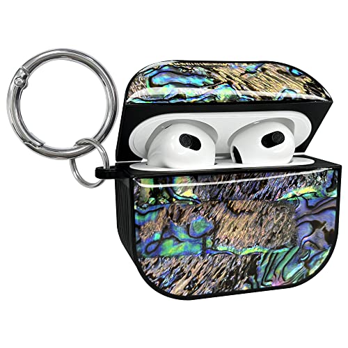 Tucana Mother of Pearl Airpods 3 Case for Women and Girls, Cover with Natural Mother-of -Pearl Shell Bling Glitter Hard Case Compatible with Apple Airpods 3 Charging Case (Black Shell)