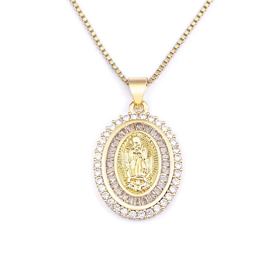 Luxury Gold Plated Long Chain Virgin Mary Pendant Necklace