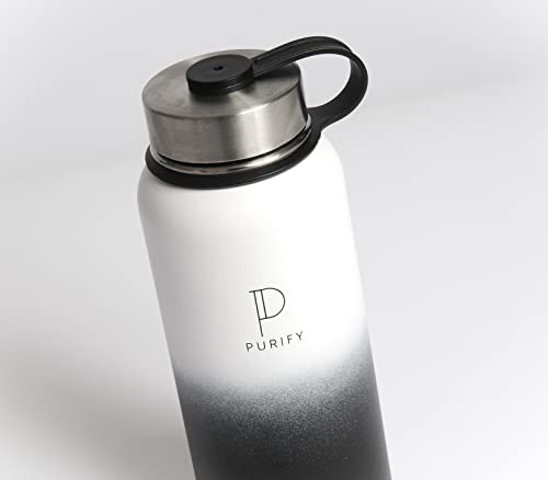 Purify Sports Water Bottle – 32Oz, 2 Lids (Open Lid), Leak Proof, Vacuum Insulated Stainless Steel, Double Walled, Thermo Mug, Metal Canteen