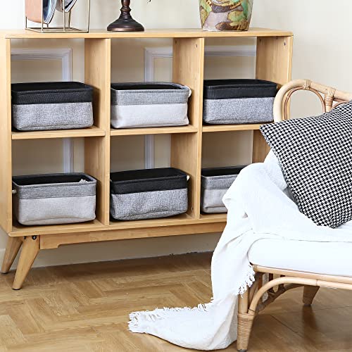 Sea Team 3-Pack Small Storage Basket Set, Storage Cube Organizer, Storage Bins, 12 x 8 x 5 Inches, Rectangle Canvas Fabric Collapsible Shelf Box with Handles for Kids Room (Ash Grey/Grey)