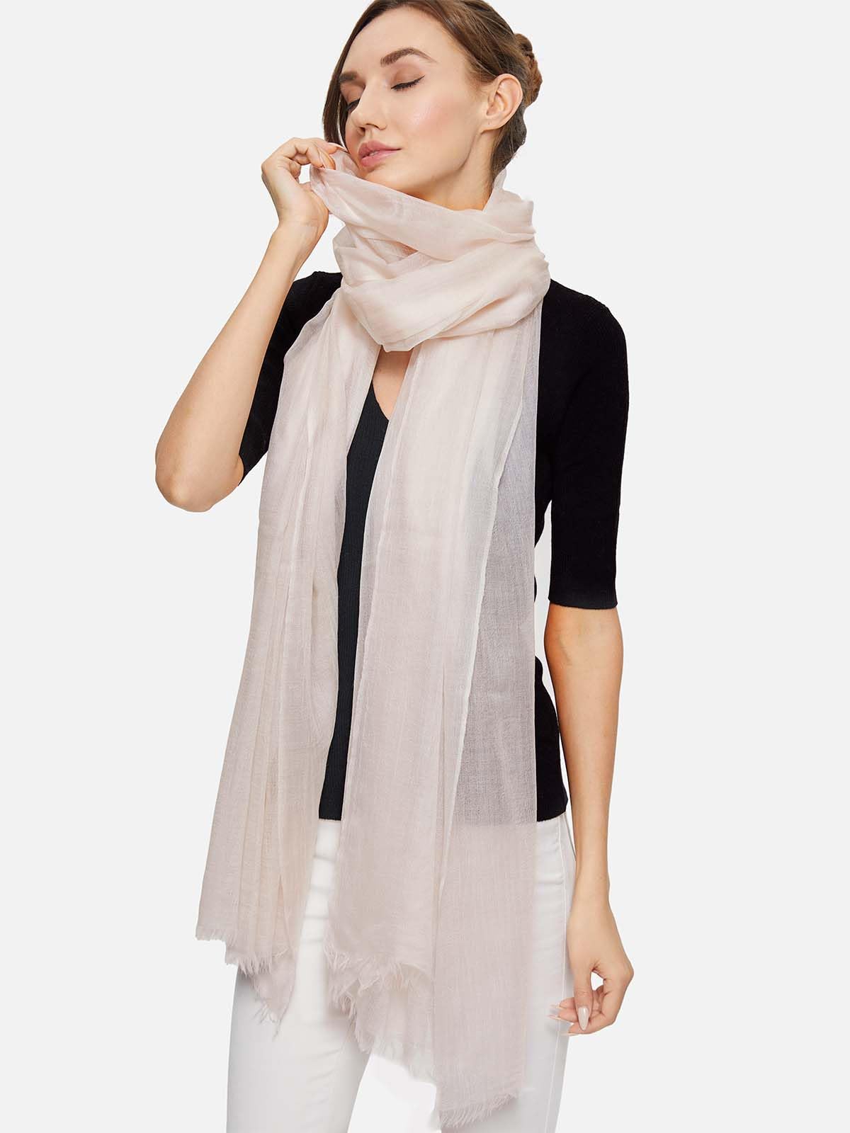 Ovcio Featherlight Ivory Cashmere Scarf - 100% Pure Cashmere Wrap Scarf for Women (87x39) with Gift Box