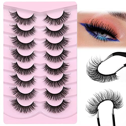 JIMIRE Faux Mink Lashes Wispy Fairy Strip Lashes Full Fluffy False Eyelashes Cat Eye PestaƱas 5D Multilayer Spiky Butterfly 15MM Volume Fake Lashes 8 Pairs Pack