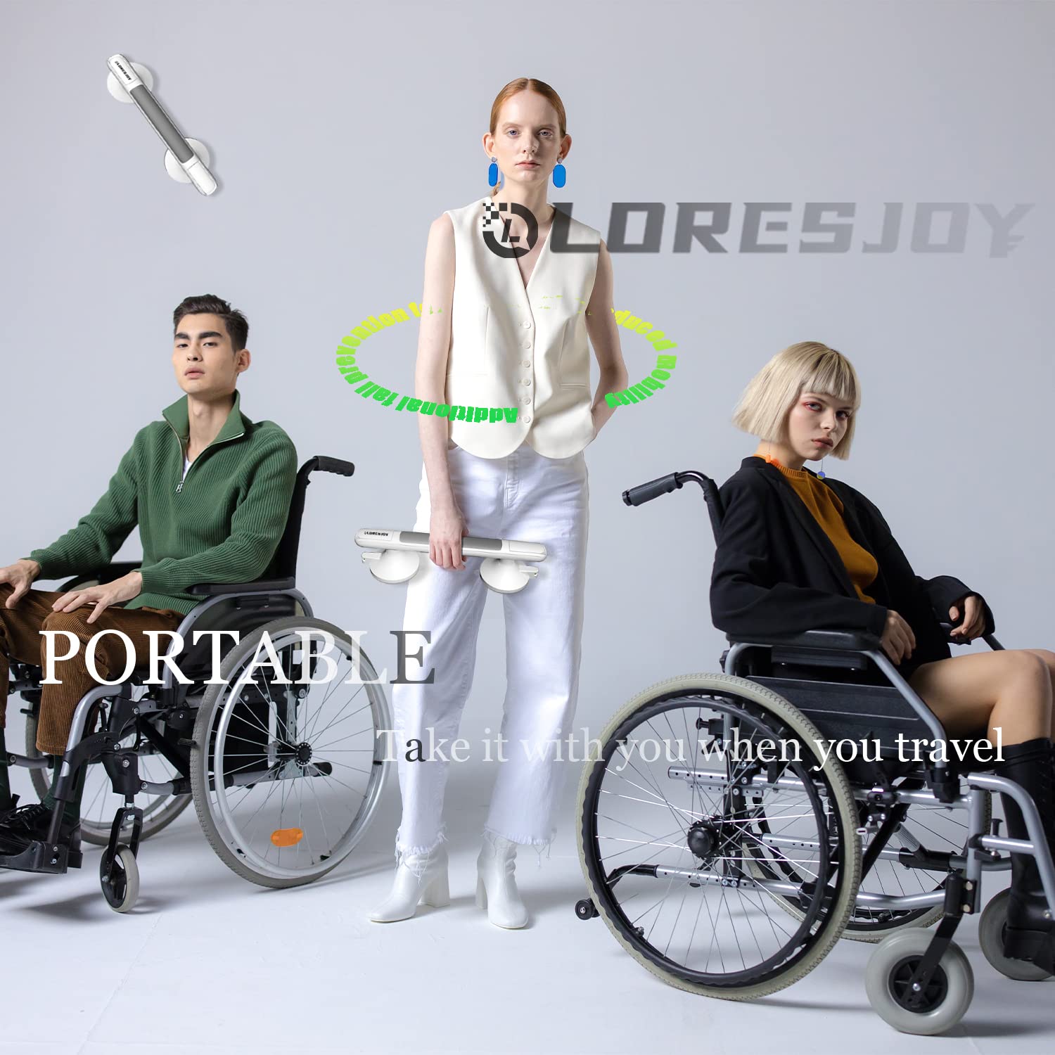 LORESJOY Handicap Grab Bars for Bathtubs and Showers, 12 inch Grab Bars for Bathroom with Indicators, Suction Cup Shower Handle for Elderly, Balance Assist Safety Bath Handle Bathroom Balance Bar