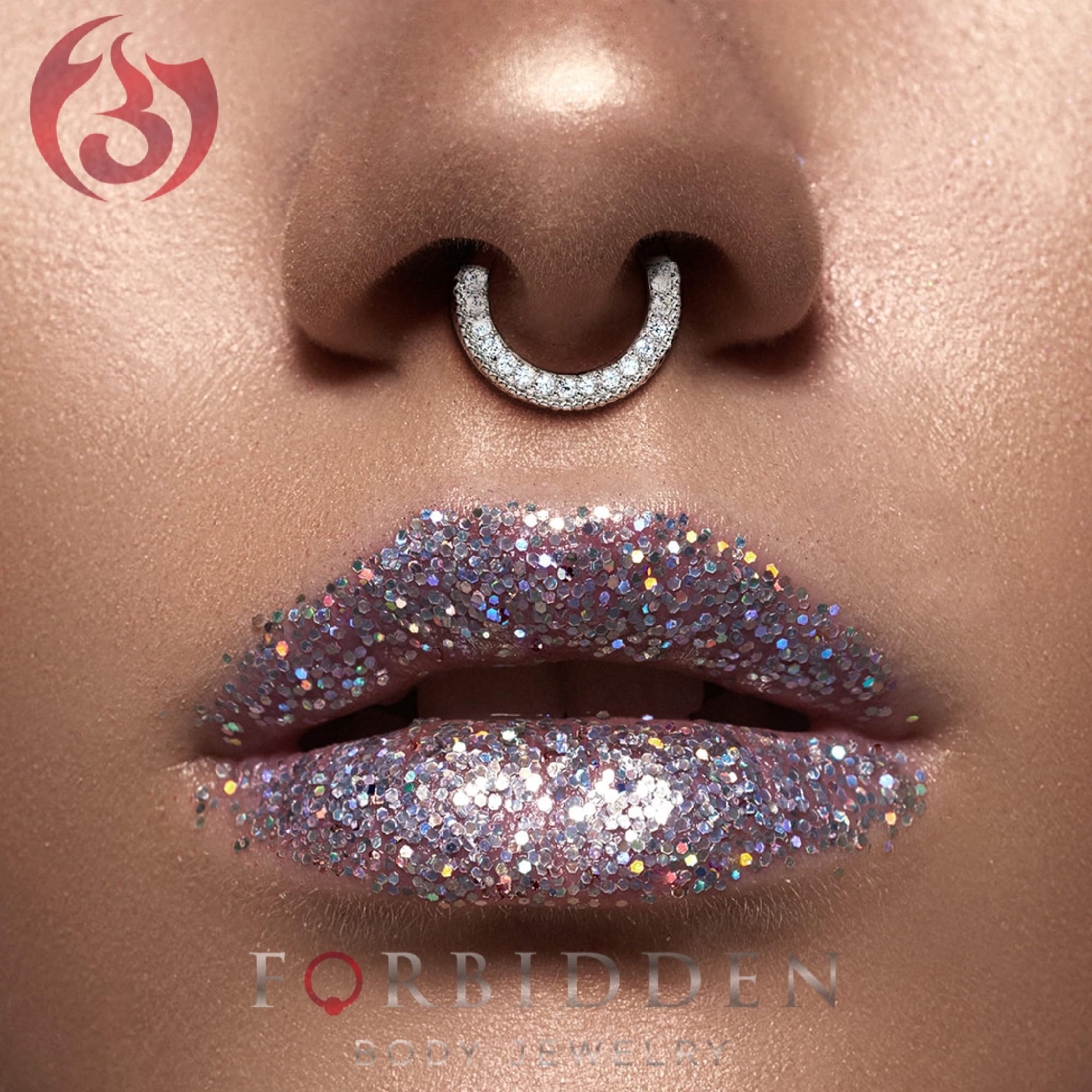 Forbidden Body Jewelry 16g 10mm Rounded Top Pave Aqua Blue CZ Clicker Hoop for Septum & Cartilage Piercings