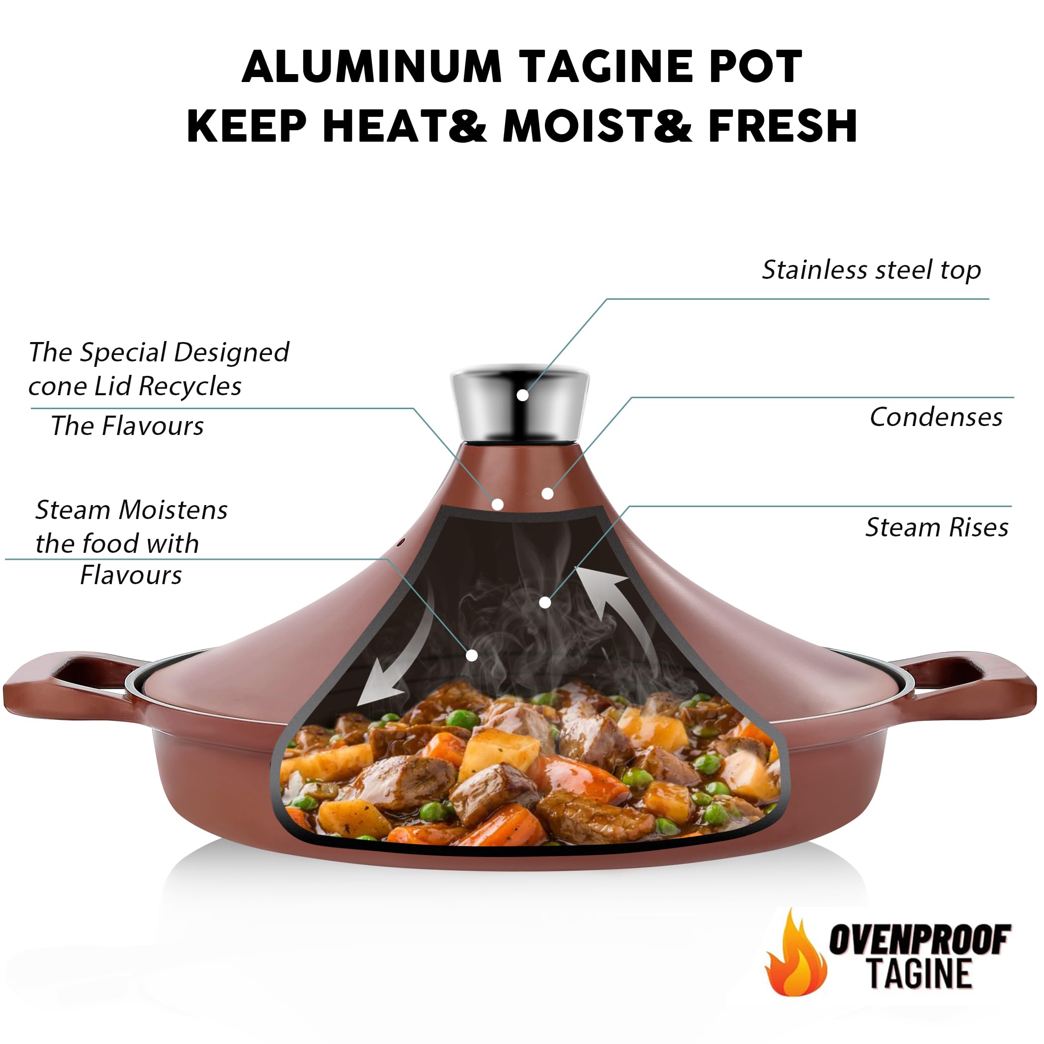 Non-Stick Frying Pan/Skillet 11", 3QT Tagine Pan, Aluminum Pans with Lid, Stove/Oven-to-Table Cookware, Dishwasher Safe& Compatible with All Stovetops(Terracotta)