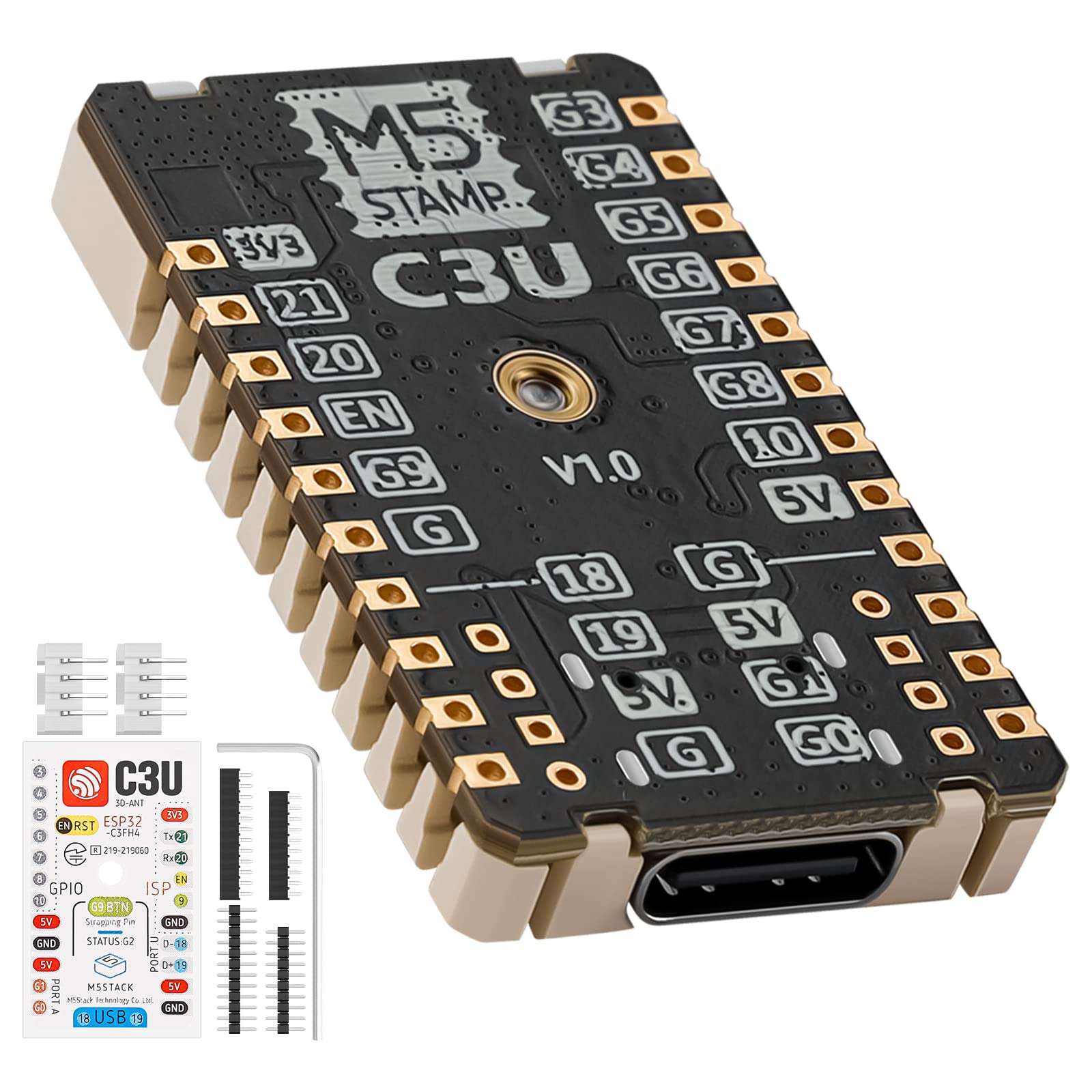 MakerFocus M5Stack M5Stamp C3U Development Kit: 2pcs ESP32-C3 Wi-Fi IoT Development Board Microcontroller for Industrial, Smart Home, wearables, DIY Supports Ar duino ESP32-IDF