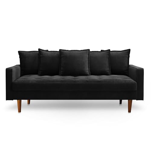 SILKIR Mid-Century Modern Small Spaces Comfy Velvet Living Room,Office,and Apartment,Loveseat Couch Sofas, 70 Inch, Black