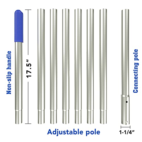 POOLWHALE 10.5 Foot Premium Aluminum Telescopic Swimming Pool Pole, Special Stripes Texture Strong Grip, Adjustable 8 Pieces 1.0 mm Expandable Step-Up, for Skimmer Nets, Vacuum Heads and Brushes