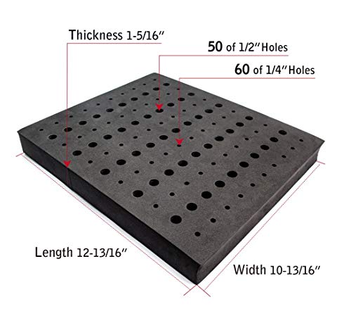POWERTEC 71046 Router Bit Tray for 110 Bits, 1-5/16โ Thick, 50 1/2 inch and 60 1/4 inch Shank Router Bits,Black