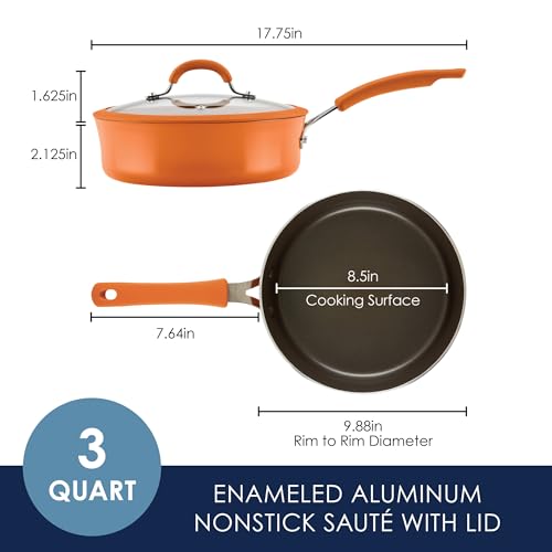 Rachael Ray Cook + Create Nonstick Cookware Saute Pan with Lid, 3 Quart - Orange
