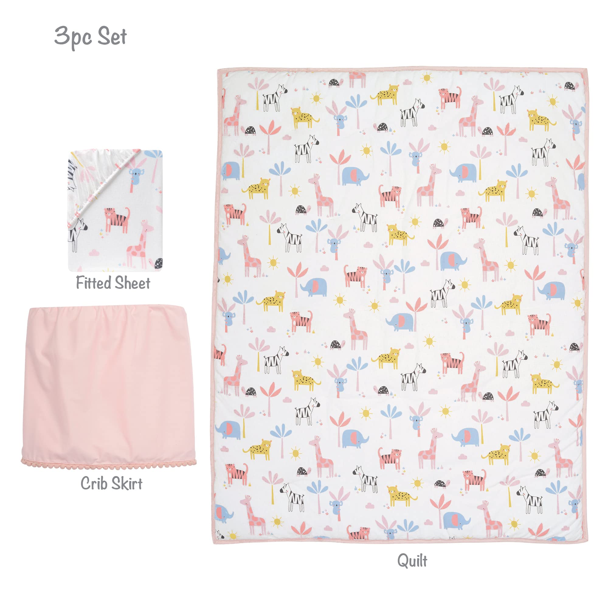 Lambs & Ivy Snuggle Jungle Pastel Safari Cotton Jersey 3-Piece Crib Bedding Set