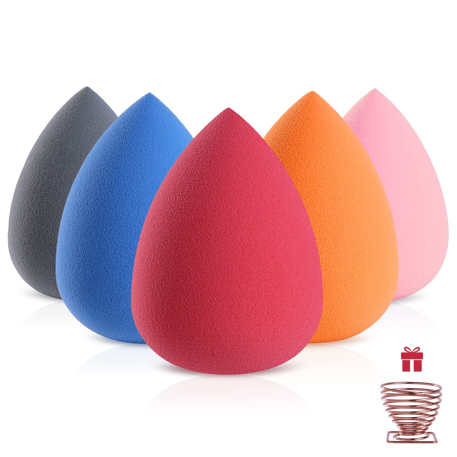 Makeup Sponge Set 5 Pcs Makeup Blenders Latex Free Beauty Sponges Blending for Cream Liquid Foundation Powder Cosmetic with Sponge Holder, Wet & Dry Use.