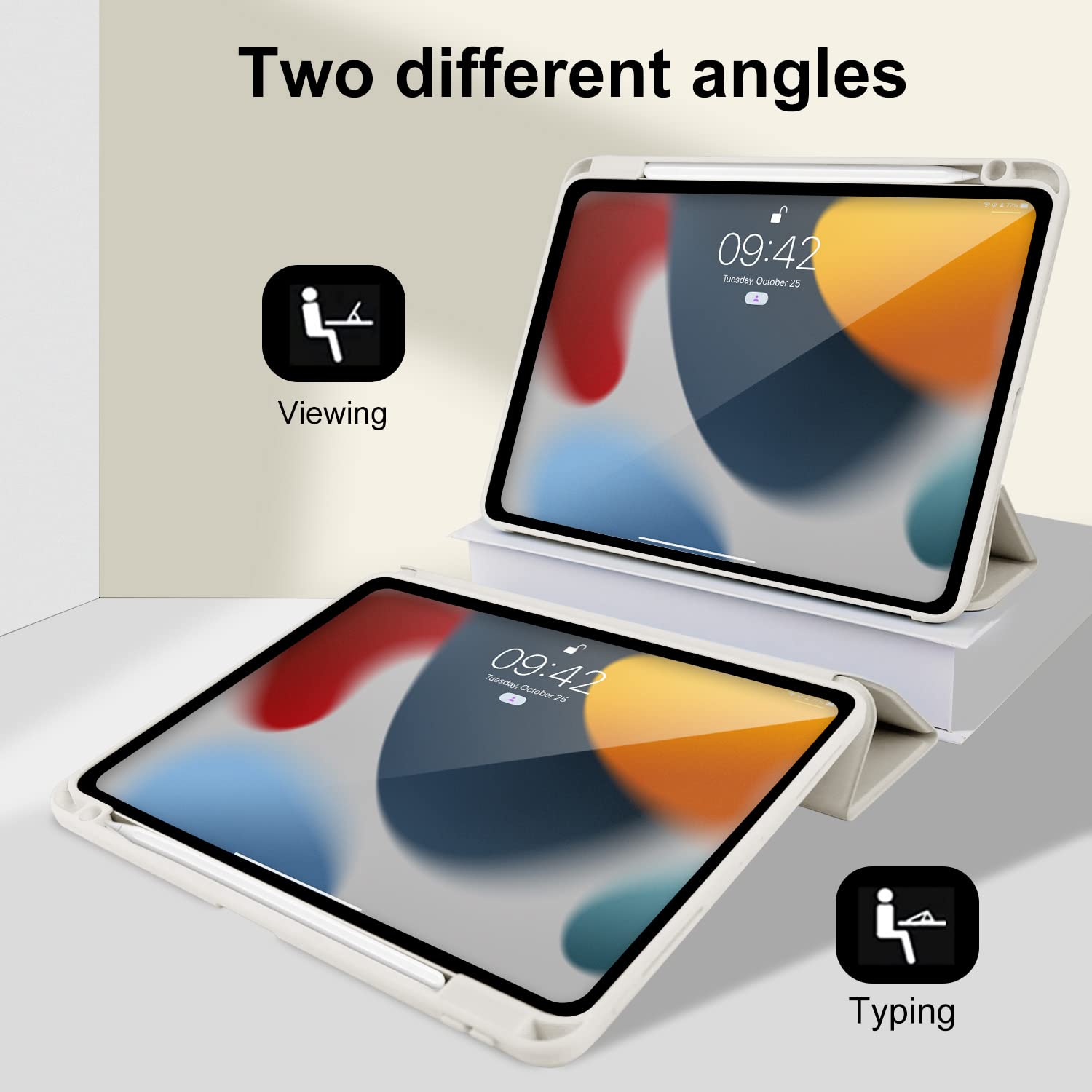 MYGROO for iPad Pro 11 inch case 2022(4th Gen),Case for iPad Pro 11 (2021/2020) with Pencil Holder, Slim Smart Cover with Clear Shell, Support Wireless iPad Pencil Chargin(Creamy White)