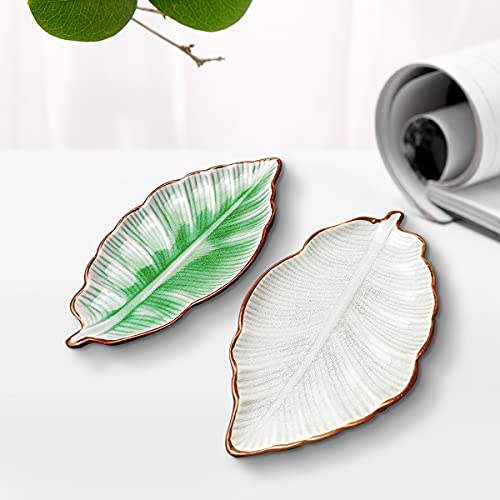 LLDAYU Porcelain Spoon Rest for Kitchen Counter, 7 inches 2 Pieces of white Leaf Shaped Ceramic Spoon holder, Kitchen Utensils, Farmhouse Kitchen Decor and Accessories (Dishwasher Safe)