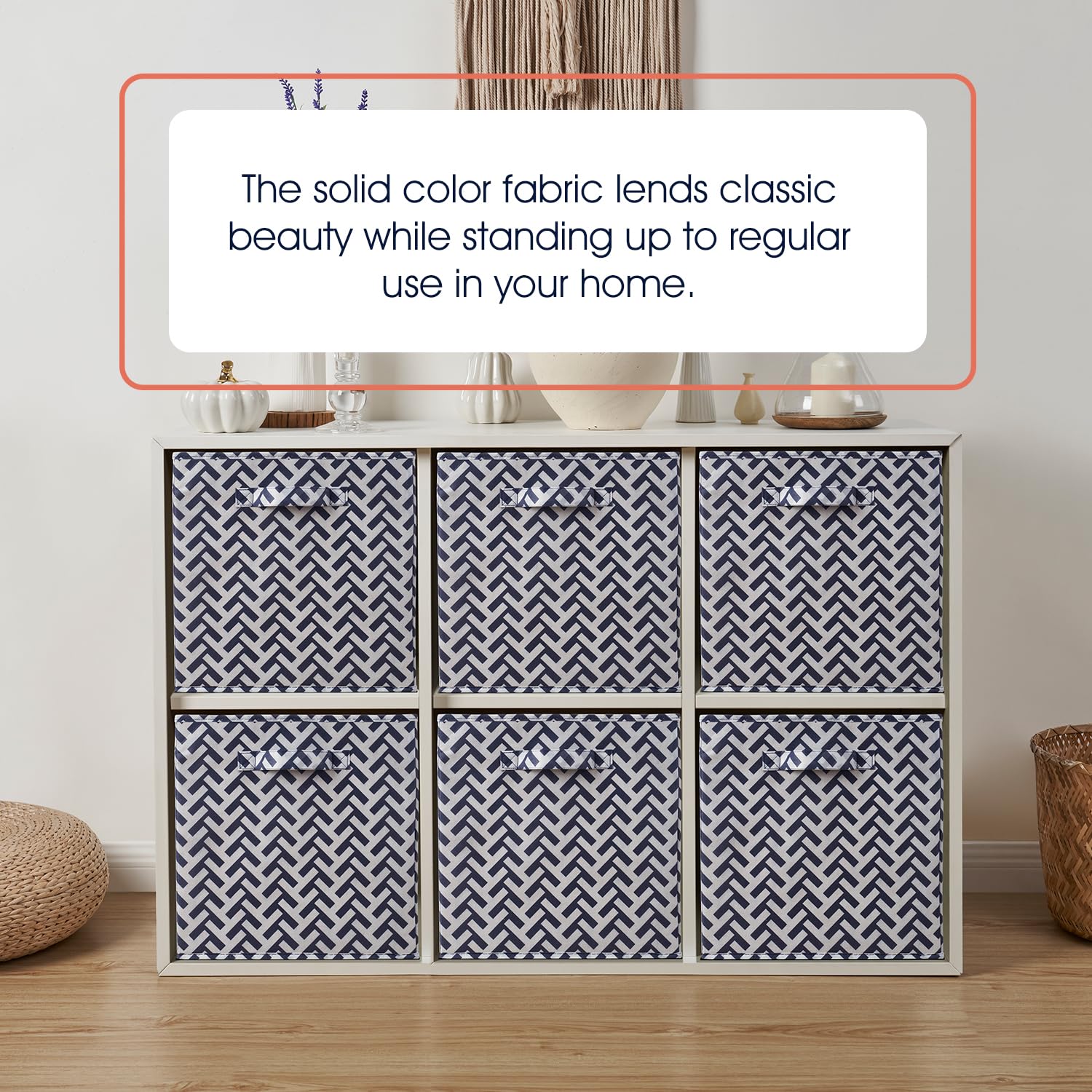Ornavo Home 6 Pack 13 x 13 Inch Kallax Storage Cube Bin, Printed Pattern Collapsible Fabric Storage Shelf Bins Cube Organizer for Closet with Handles, Ash Gray