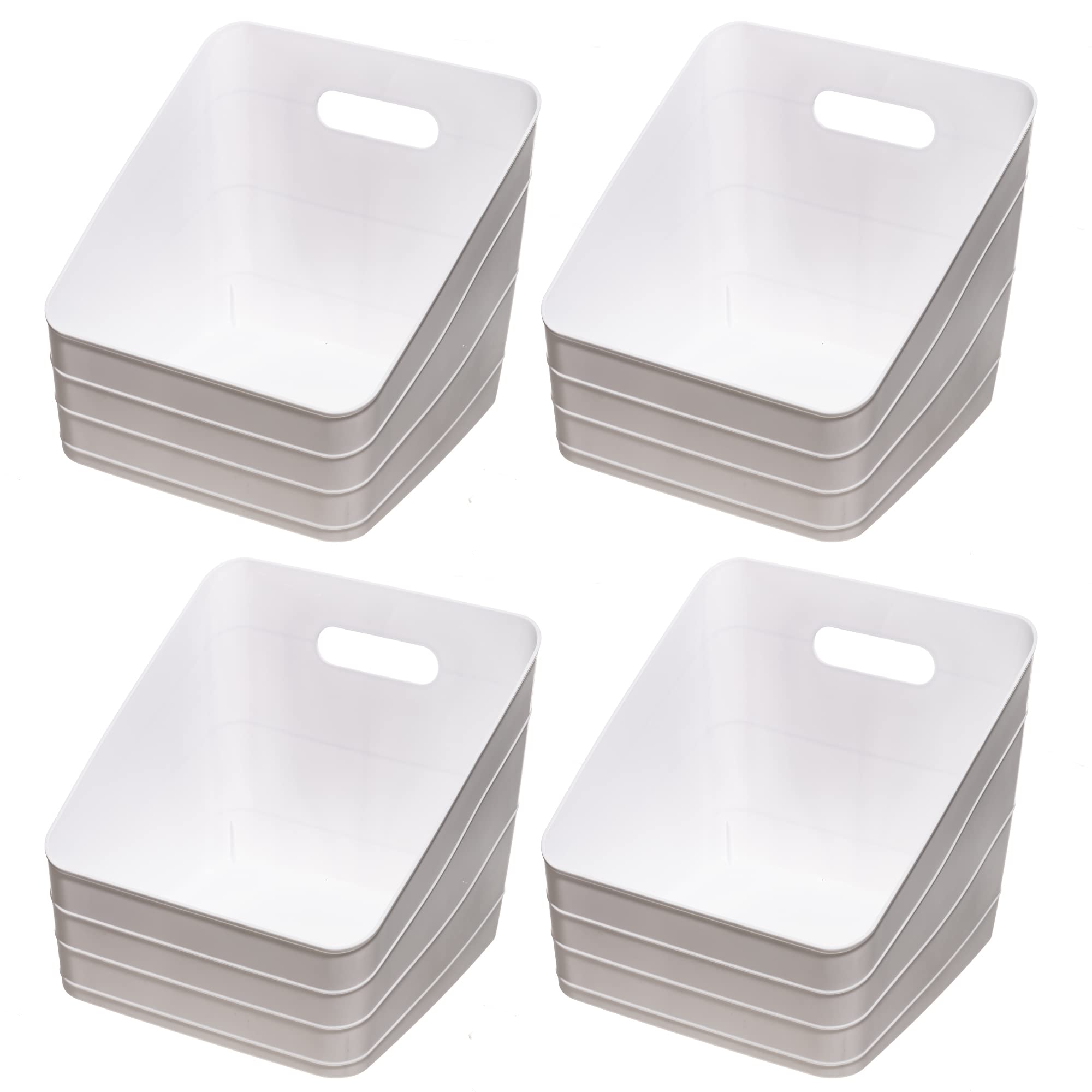 Starplast Medium Closet Bins 4-Pack – 12.3" x 12.1" x 10.7" BPA-Free, Flexible Polyethylene Storage Bins with Wide Openings, 1 Handle, and Sturdy Base for Home, Office, or Dorm – White