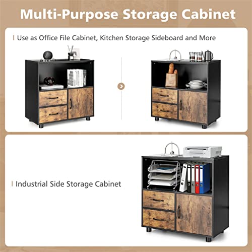 SEASD Two-Door Kitchen Storage Cabinet Buffet Sideboard with Drawers Shelf Furniture