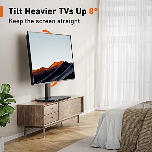 Perlegear Universal Swivel TV Stand for 32β60 Inch LCD/LED/OLED TVs up to 88 lbs, Tabletop TV Mount Stand with Tempered Glass Base, Height Adjustable TV Base with Tilt, Max VESA 400x400mm
