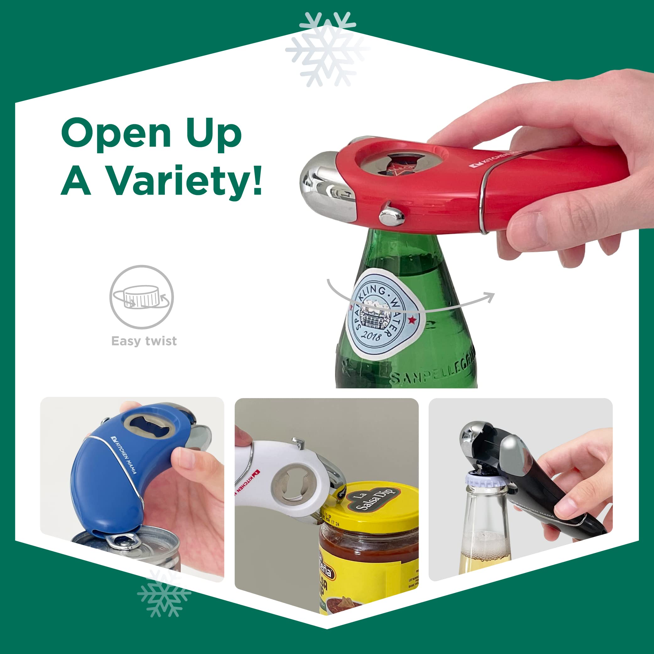 Kitchen Mama Infinite Openings Collection: Limited Marble Auto 2.0 Series, Upgraded Blade Cuts Leaving Smooth Edge, and Epic One Opener: Magnetic, Opens Bottle, Beer, Pull Tab Cans, and Jars (Black)