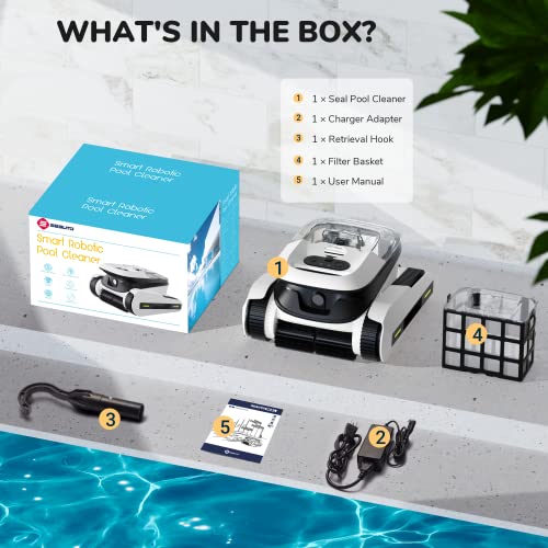 Seauto Seal SE Robotic Pool Vacuum-Intelligent Path Planning Automatic Pool Cleaner, Working Time Up to 2-2.5 Hours Cordless Pool Vacuum, Suitable for Walls and Floors of 2150 Square Feet Pool