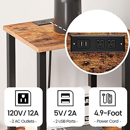 TUTOTAK End Table with Charging Station, Side Table with USB Ports and Outlets, Nightstand, 2-Tier Storage Shelf, Sofa Table for Small Space, 1 Package(2PCS) TB01BB041