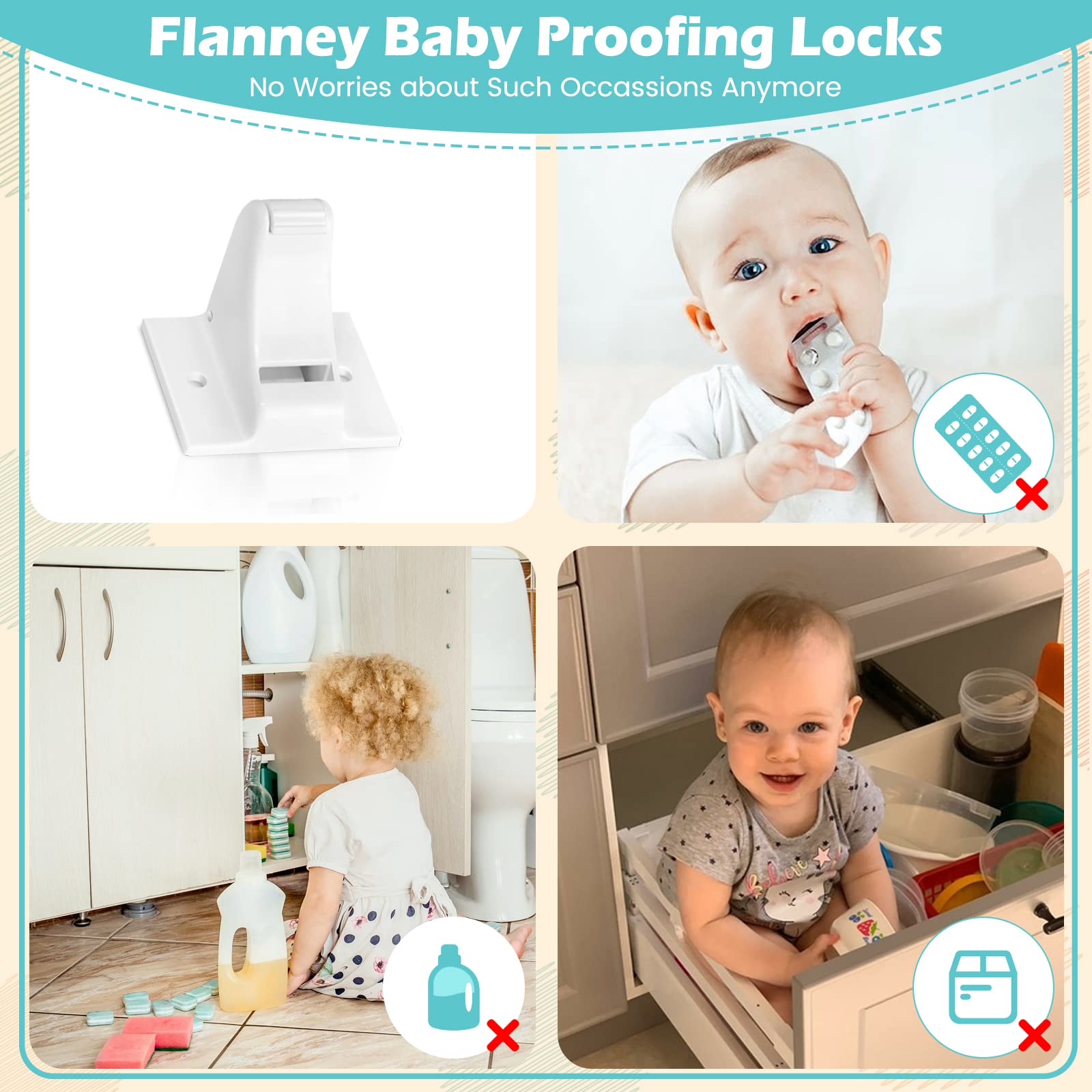 Magnetic Cabinet Locks Baby Proofing 12 Pack, Children Proof Cupboard Drawers Latches, Adhesive Easy Installation No Drilling Required(12 Locks and 2 Keys)