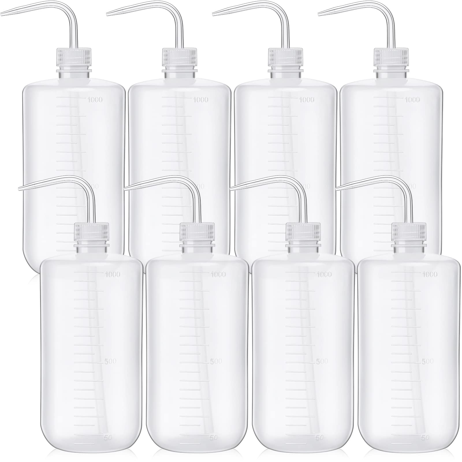 Mumufy 8 Pcs 1000 ml 33 oz Plastic Squeeze Bottle Safety Wash Bottles Lab Squeeze Bottle Squirt Tattoo Bottle with Narrow Mouth and Scale for Chemistry Industry Lab Gardening Tattoo Washing Cleaning