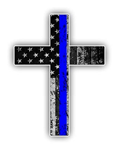 Magnet Thin Blue Line Cross USA Flag American Flag Magnetic vinyl bumper sticker sticks to any metal fridge, car, signs 5"