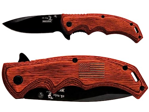 NDZ Performance Elk Ridge ERA004 3.5" Spring Assisted Flipper Folding Knife, Hunting Pocket Knife with Clip, Laser Engraved in Dark Blue - US Army Special Forces Emblem
