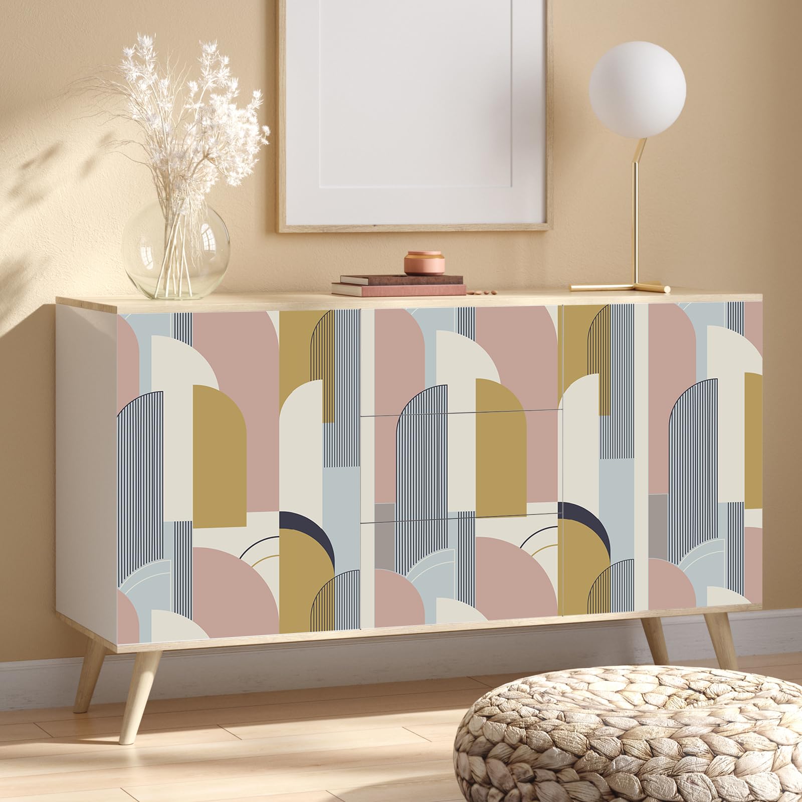 VEELIKE 17.7''x354'' Abstract Arches Geometric Wallpaper Peel and Stick Boho Geometric Contact Paper for Accent Walls Removable Modern Wallpaper Self Adhesive Art Wall Mural for Bedroom Bathroom